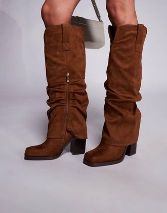Simmi London SIMMI London - Kalvin - Bottes montantes style western en daim avec détail rabattu - Fauve-Marron