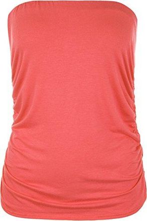 WearAll Grande Taille Bandeau Top ruché sans Manches - Corail - 48-50