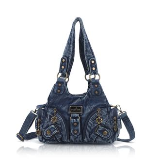 Angel Kiss Kleine Hobo-Umh&auml;ngetaschen f&uuml;r Damen, Vagen, Leder, mehrere Taschen, Tragetasche mit Rei&szlig;verschluss, Denim Blau