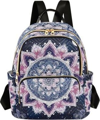 Mnsruu Mini sac à dos pour femme, motif mandala bleu foncé, petit sac à dos tendance pour femme, sac à dos décontracté, Multi67, S