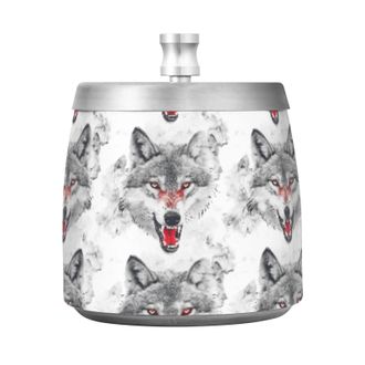Mnsruu Angry Wolfs Aschenbecher mit Deckel, Edelstahl, rauchfreier Aschenbecher, geruchlos, winddicht, Zigarren-Aschenbecher für Terrasse, Zuhause, Büro, Tis