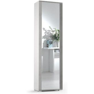 Terraneo Terraneo - Schrank mit Spiegelrahment&uuml;r, sieben Regalen, Spiegel mit wei&szlig;em Betonrahmen