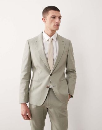 Asos Veste de costume ajust&eacute;e en lin majoritaire - Vert sauge