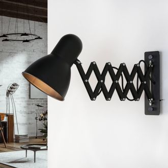 Licht-Erlebnisse Wandleuchte Metall E27 ausziehbar Scherenlampe mit Schalter Schwarz Retro Wandlampe Wohnzimmer Leselampe Schlafzimmerlampe