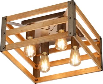 Trio Leuchten Deckenleuchte Khan 605500467, Metall Nickel antik, Holz, exkl. 4x E27