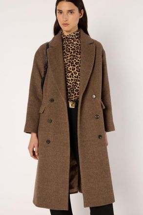 Gerard Darel Manteau crois&eacute; en laine serg&eacute;e - MADY - Marron