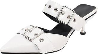 SJJH Mules en dentelle avec bande &agrave; plateforme | Talon de 6,5 cm de style Kitten Heel | Arceau de fermeture avec rivets | Semelle antid&eacute;rapante pour le bur