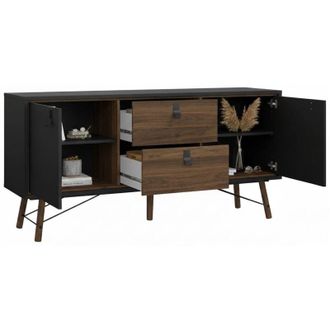 Dmora Dmora - Kommode Yseult, Wohnzimmerbuffet, Wohnzimmer-Sideboard, Moderne K&uuml;chen-Speisekammer, 150x40 h72 cm, Schwarz und Walnuss