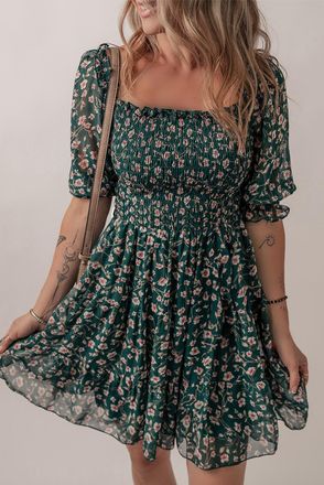 Azura Exchange Blumen Mini-Kleid mit Puff&auml;rmeln und Smock-Taille