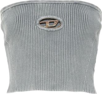 Diesel Femme, Tops, Gris, Taille: 38 FR Haut Tube en Maille C&ocirc;tel&eacute;e avec D&eacute;tail Anneau