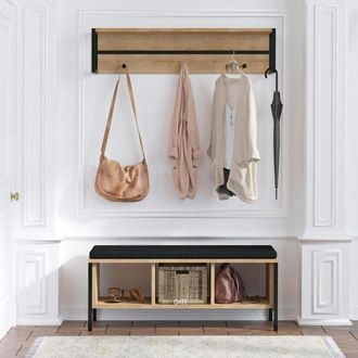 Pier Import Banc dentrée noir avec rangement et portemanteau MARFA