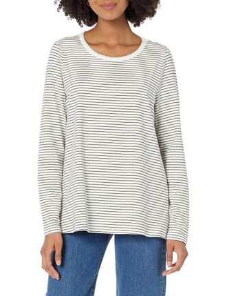 Amazon Essentials Damen Still-T-Shirt, Schwarz Weiß Thin Stripe, XXL