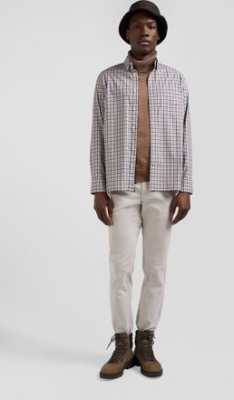 Eden Park Chemise En Popeline De Coton Marron &Agrave; Carreaux Bicolore Coupe Regular