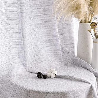 Miulee Rideau Voilage Lin Salon Voile Sheer Rideaux en Lin Chambre Transparent Translucide Voilages intérieurs Galon Fronceur Élégant Chaleureux 140x280 cm L