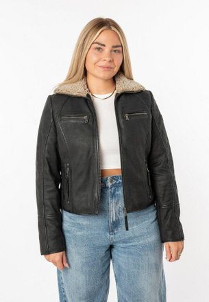 Mauritius Lederjacke MWNaedda mit hochschlie&szlig;endem Kragen mit Teddypl&uuml;schbesatz - w&auml;rmend