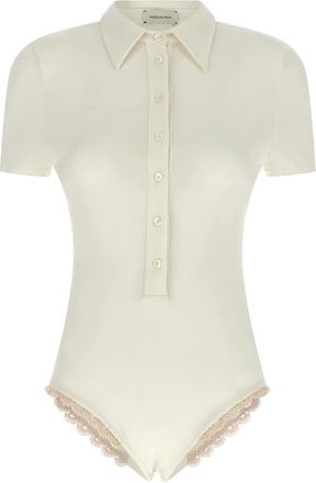 Magda Butrym Femme, Tops, Blanc, Taille: 36 FR Body polo avec d&eacute;tails en dentelle