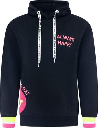 Zwillingsherz Hoodie Always Happy Smiley aus Frottee, Neon-Details, Kapuze, Langarm