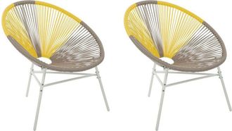 Beliani Set 2 Chaises Spaghetti en Rotin Beige et Jaune au Design Tendance pour Salon Chambre Terrasse ou Jardin au Style Moderne et Industriel Beliani