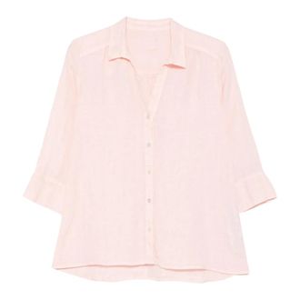 120% Lino Femme, Blouses et Chemises, Rose, Taille: 34 FR Classic Collar V-Neck Shirt