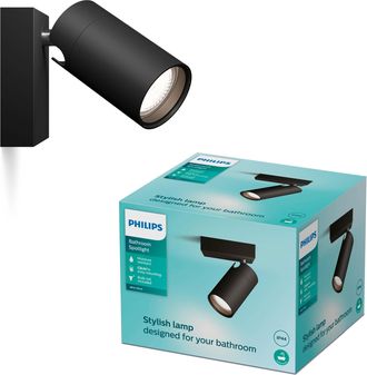 Philips Idris LED 1er Spotleuchte, GU10 Lampe nicht enthalten, Schwarz, IP44, wasserfest
