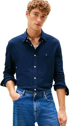 Tommy Hilfiger Chemise Poids Plume piqu&eacute; en Tricot pour Homme MW0MW41690 L/S, Bleu, M, Bleu Marine fonc&eacute;, M