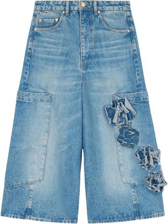Ganni Femme, Jeans, Bleu, Taille: W32 Jean Baggy Court en Denim &agrave; Imprim&eacute; Floral
