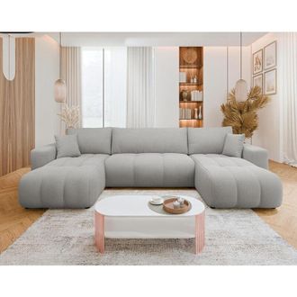 Best Mobilier Bestmobilier - Nicole - canapé panoramique en u 7 places convertible avec coffre en tissu