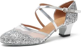 Minitoo Salle de Practice pour femme, bracelet &agrave; la cheville, maille &agrave; paillettes, sauce latin, chaussures de bal, mariage, f&ecirc;te - Argent&eacute; - argent, 37 EU EU