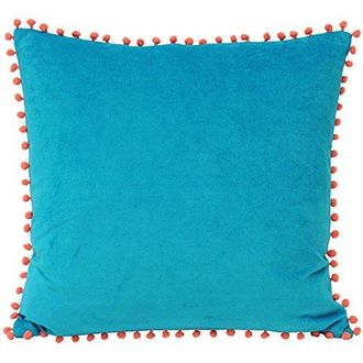 Riva Paoletti Riva Home Velvet Pompom Polsterbezug. (45x45cm) (Petrol/Koralle)