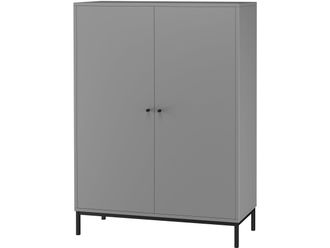 M&ouml;belando Highboard >Lykke< Highboard Lykke? Modernes Highboard in Grau mit 2 T&uuml;ren, 1 Fach, schwarzem Metallknopfgriff, 4 schwarzen Metallf&uuml;&szlig;en, mattierte Ober
