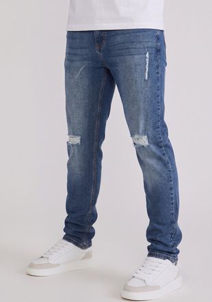 Siksilk Herren Gewaschene Mittelblau Verwaschene Slim Fit Jeans 38