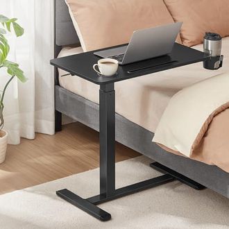 Vasagle Beistelltisch mit Rollen, mobiler Stehtisch, 70 x 40 cm gro&szlig;e Tischplatte, verstellbare H&ouml;he, 2 Getr&auml;nkehalter, Schlitz f&uuml;r Handy oder Tablet, tintens