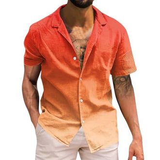 Generic Chemise boutonn&eacute;e &agrave; manches courtes pour homme, chemise tendance, col d&eacute;contract&eacute;, t-shirt &agrave; manches courtes pour homme, couleur d&eacute;grad&eacute;e, haut de f&ecirc;t