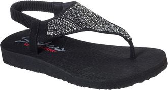 Skechers Damen Meditation New Moon Zehentrenner, Black Mitobuck/Smoke Rhinestone, 37 EU