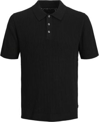 Jack & Jones Jprblakian Knit Structure Polo SS, Noir, XL Hommes