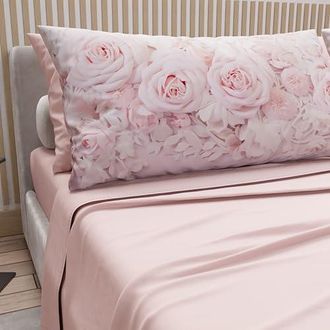 Petti Artigiani Italiani Bettwäsche aus Baumwolle mit Kissenbezügen mit Digitaldruck, Bettlaken für französisches Bett, Bettwäsche-Set Fantasia 340, helles Puder, 100% Made in