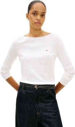 Tommy Hilfiger Pull Femme Co Jersey Stitch Sweater Col Bateau, Blanc (Ecru), XXL