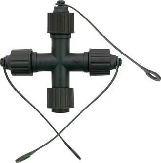 Hellum 555974 Kreuz-Verbindungsst&uuml;ck f&uuml;r verl&auml;ngerbare System-Profi Lichterketten / 4 Ausg&auml;nge/innen & au&szlig;en/gr&uuml;nes Kabel