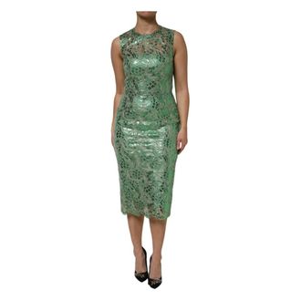 Dolce & Gabbana Kleid in Midil&auml;nge mit floraler Spitze - - Dresses - Damen - Gr&uuml;n - M
