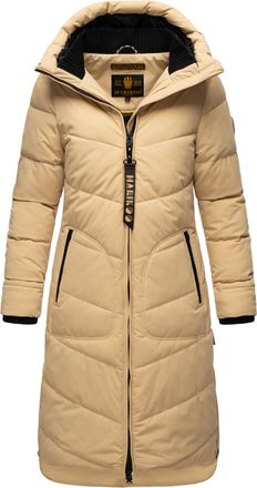 Marikoo Damen langer Wintermantel warmer Steppmantel mit verstellbarer Kapuze Benikoo Beige Gr. XL