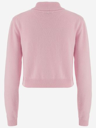Jil Sander Womens Wool Turtleneck Sweater Pink