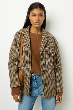 Gerard Darel Veste Pied de Poule &agrave; franges - MURIELLE - Marron