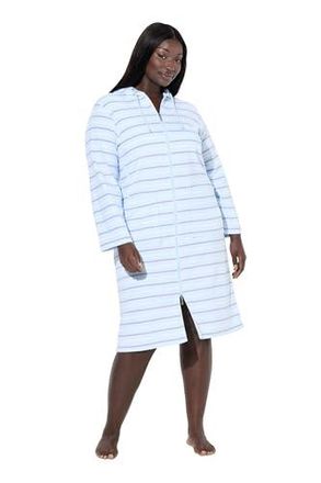 Ulla Popken Bademantel, Streifen, 2-Wege-Zipper, Langarm, Frottee Peignoir de Bain, Bleu, 58-60 Femmes