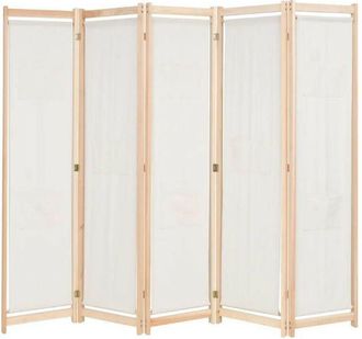 Les Tendances Paravent 5 volets bois et tissu blanc Karen