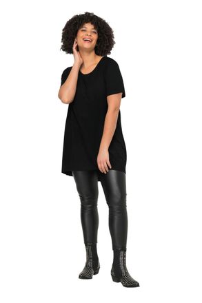 Angel Of Style Damen gro&szlig;e Gr&ouml;&szlig;en &Uuml;bergr&ouml;&szlig;en Plus Size Longshirt, Rundhals, Halbarm, gerundeter Saum schwarz 56 832019100-56