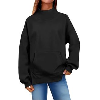 Generic Sweatshirts pour femmes, sweatshirts pour femmes, couleur unie, haut surdimensionn&eacute;, col rond, manches longues, automne hiver, d&eacute;contract&eacute;, confortabl