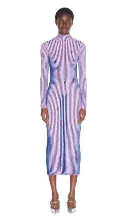 Jean Paul Gaultier Lilac Metallic Rib Midi Dress Size XS