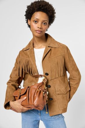 Gerard Darel Veste en cuir velours &agrave; franges - ROXANE - Paille