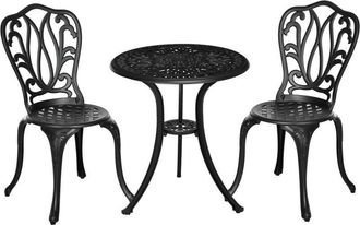 OUTSUNNY Ensemble salon de jardin 2 places avec table ronde style r&eacute;tro fonte alu noir