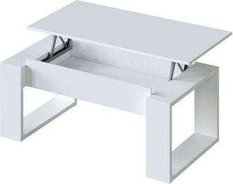 PEGANE Table Basse &agrave; plateau relevable coloris blanc artic - Longueur 102 x Profondeur 50 x Hauteur 43/54 cm